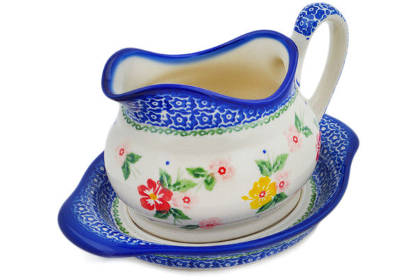 Gravy Boat with Saucer Hibiscus Splendor Theme – Polish ♥ Pottery